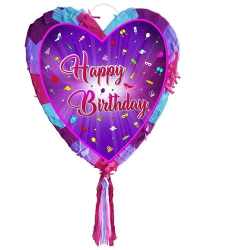Girls Birthday Pinata with stick heart party game fun ladies theme pink ...