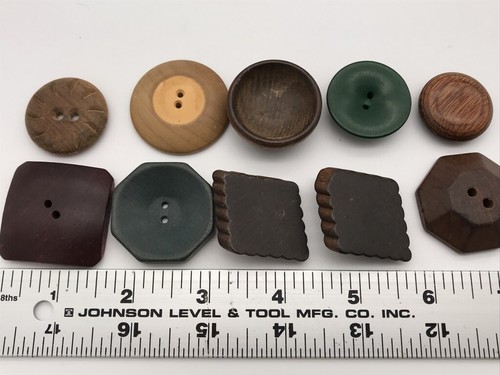 LOT Antique VTG Wood Buttons Carved Green Painted 6 Sided Square ...