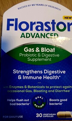 Florastor Advanced Gas & Bloat 30 Capsules Digestive Immune Health 11/ ...