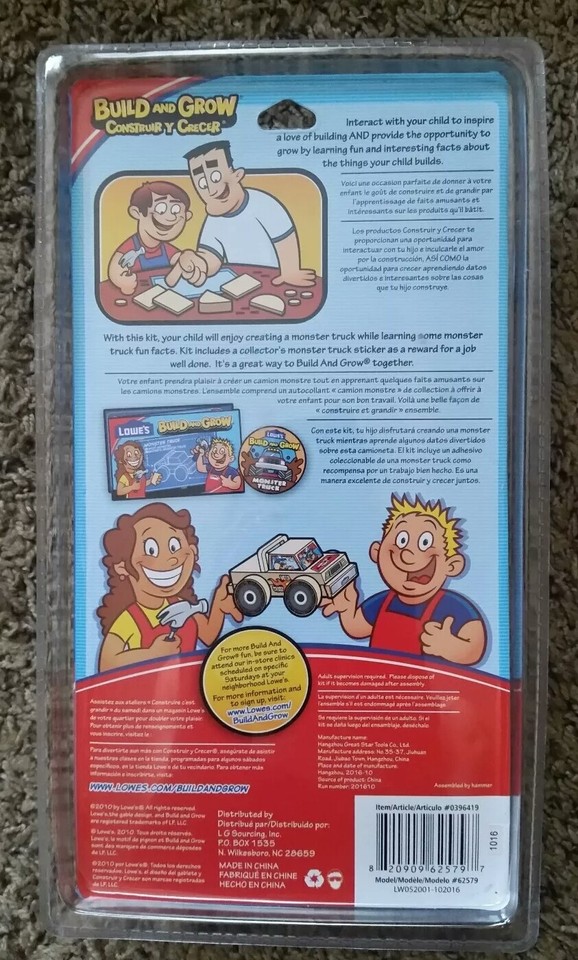 Build and Grow Kid's Beginner Build and Grow Monster Truck Project Kit ...