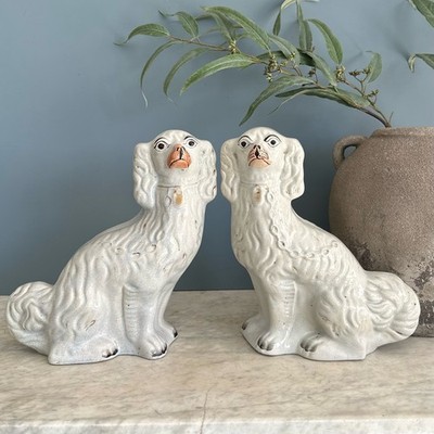 Superb Rare Large Antique Pair of English Staffordshire Dogs 1880 White ...