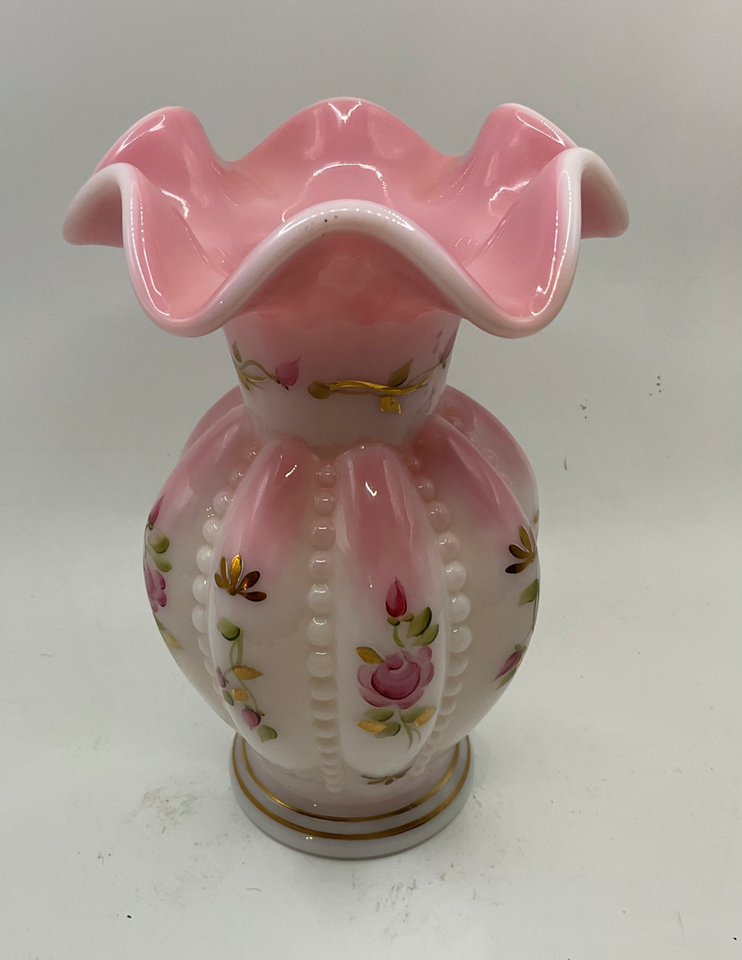 Fenton Rosalene Charleton Collection Hand Painted Beaded Melon Vase ...