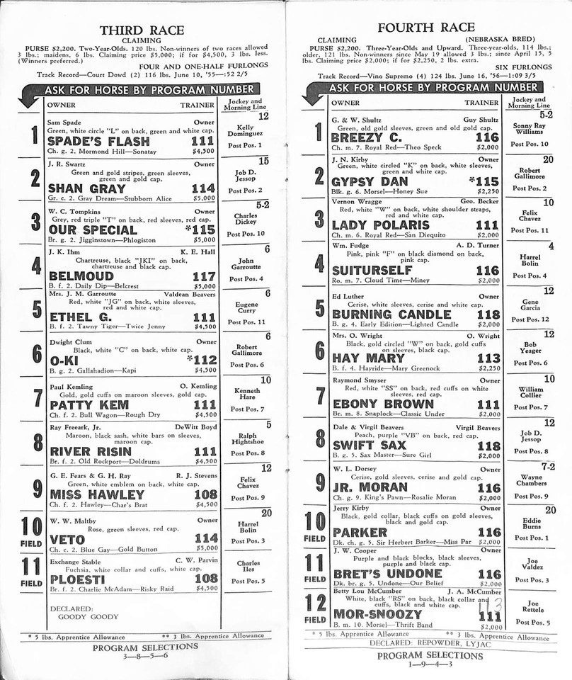 1958 Aksarben Ak-Sar-Ben Race Horse Racing Program 6/7 Omaha Nebraska ...