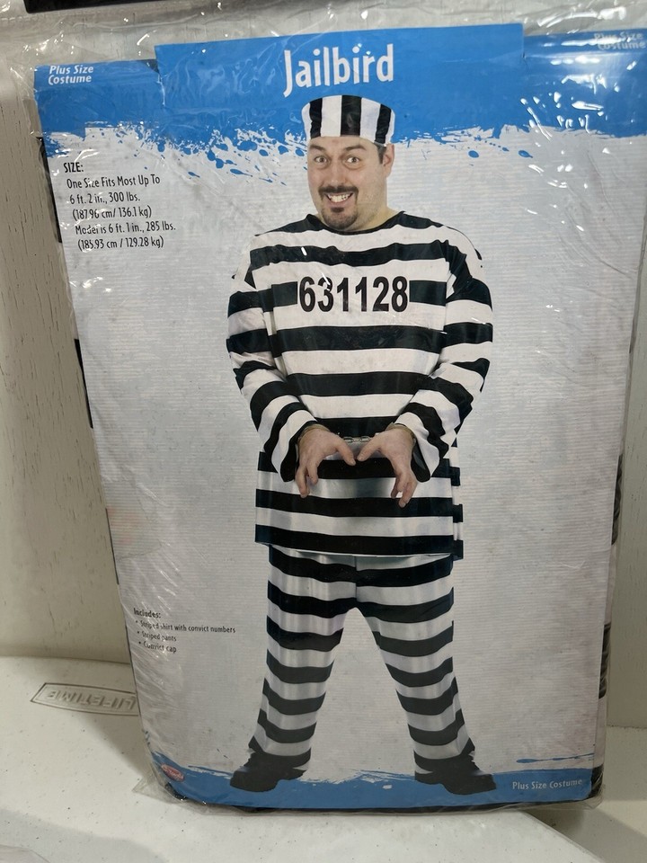 Jailbird Costume One Size Adult Convict Prisoner Halloween | eBay