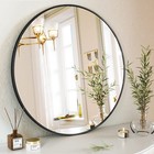 Chic Black Metal Frame Round Mirror 32'' Wide Wall Vanity Mirror Home ...