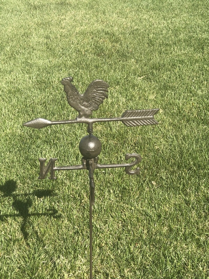 Cast Iron Rooster Weathervane Weather Vane Stake Ground Garden Farm ...