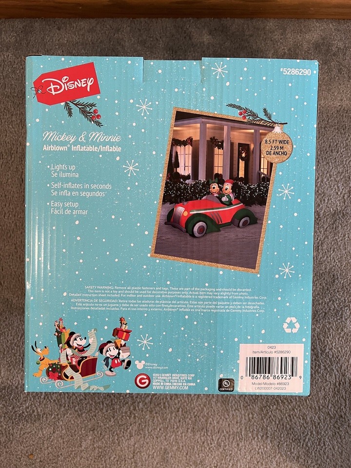 8.5 FT Mickey and Minnie Disney Airblown LED Light-Up Christmas Car ...