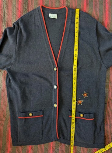 Horst Basler Blue Oversized Cardigan Embroidered Stars Sleeve Stripes L ...