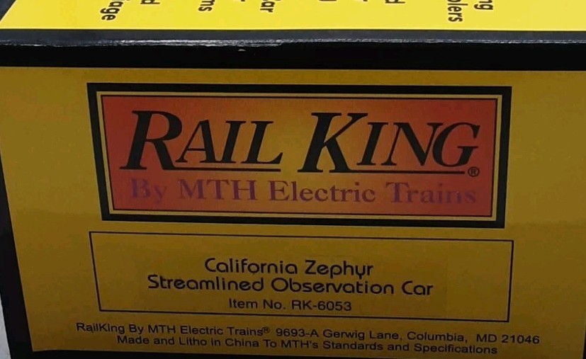 MTH RailKing RK 6053 O Gauge California Zephyr Streamlined Observation ...