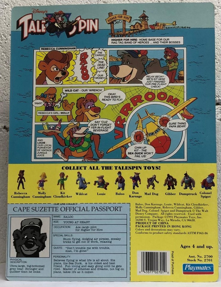 Disney Talespin Baloo Bear 5” Playmates Jungle Book Parachute 1991 ...
