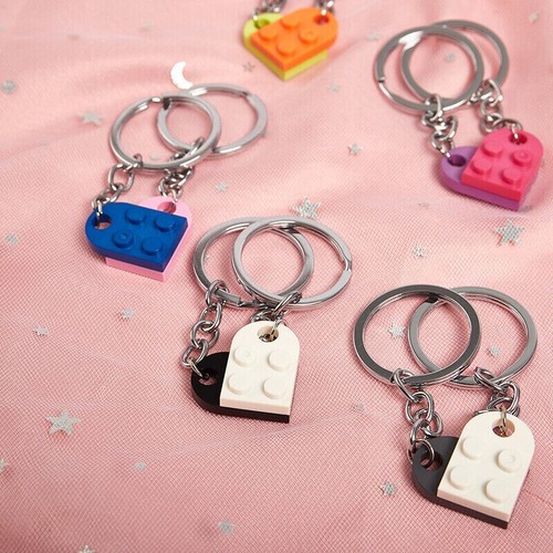 2pcs Cute Lego Heart Key Chain Ring Set Creative Couples Best Friends ...