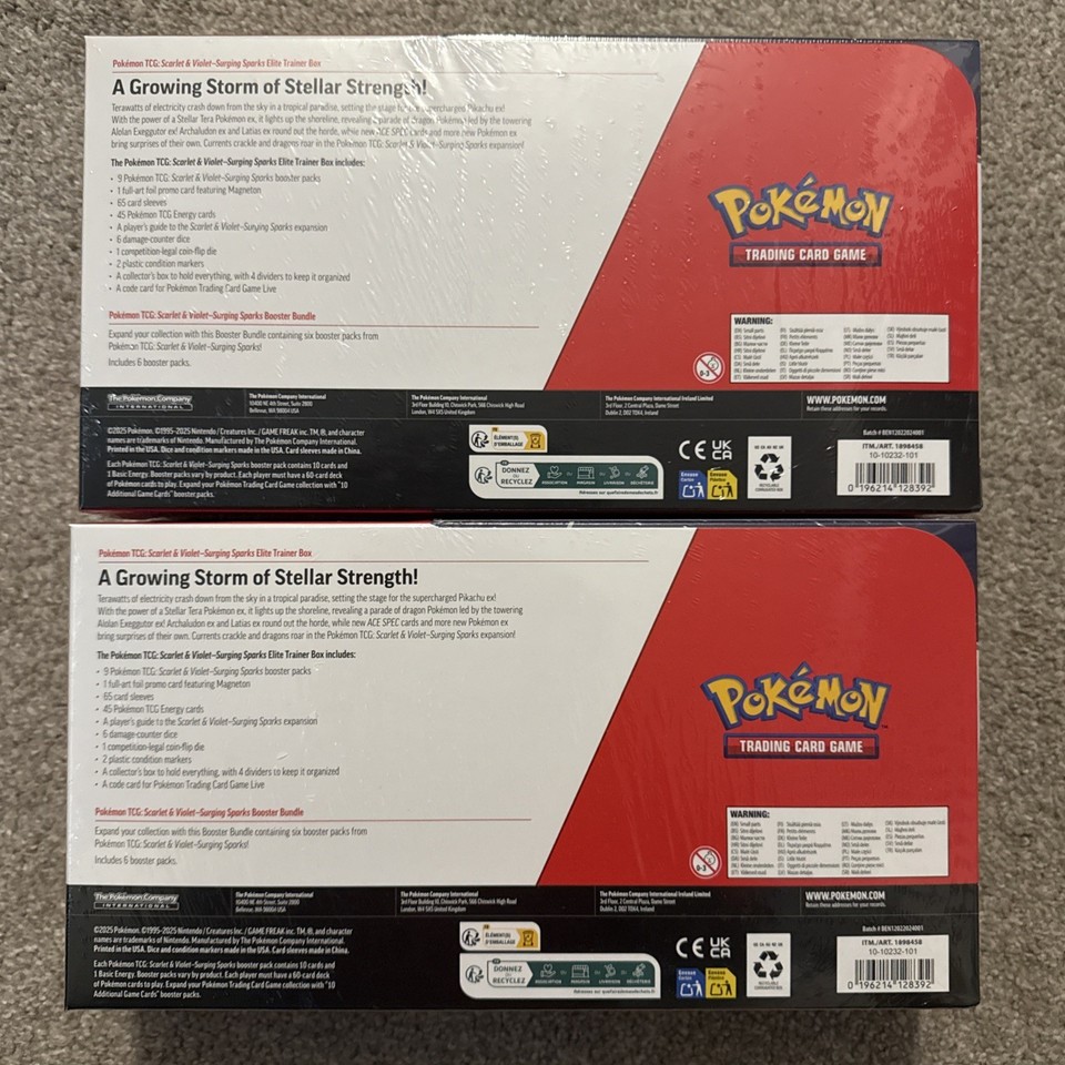 Pokémon Surging Sparks Elite Trainer Box / Booster Bundle Costco 2-Pack ...