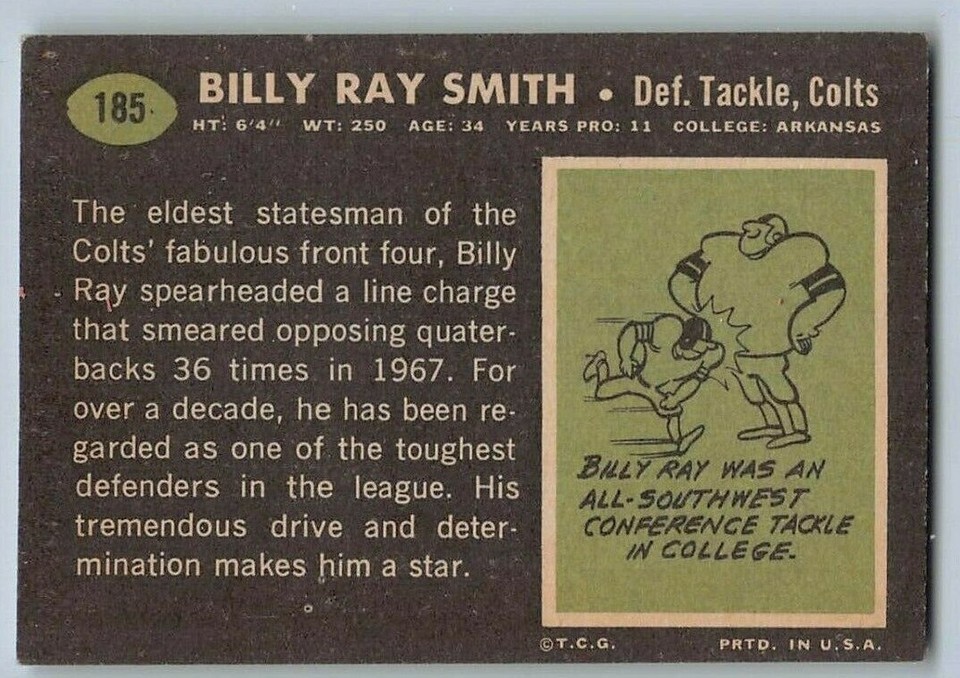 1969 BILLY RAY SMITH - Topps Football Card- # 185 - BALTIMORE COLTS | eBay