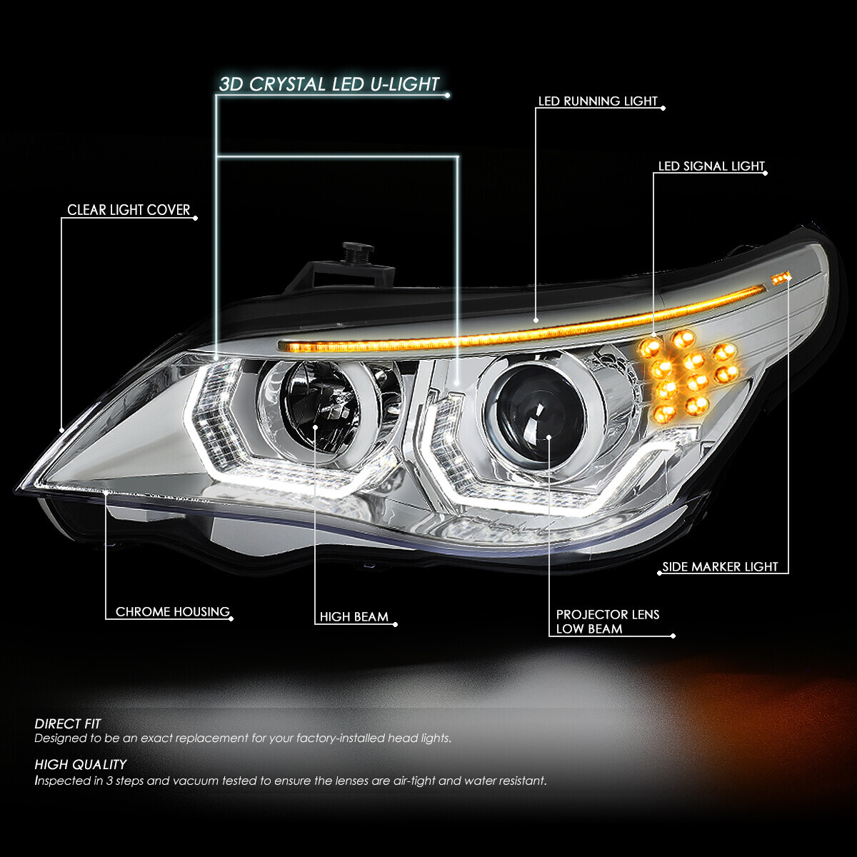 [LED SIGNAL 3D HALO DRL]FOR 04-07 BMW E60 5-SERIES PROJECTOR HEADLIGHTS ...