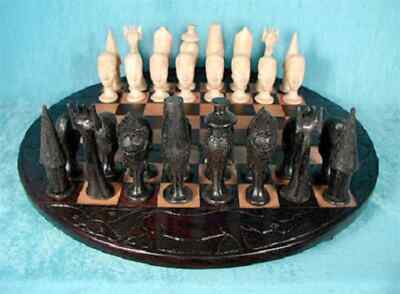 Vintage African Makonde Chess Set With Board 2” Wood Pieces | eBay