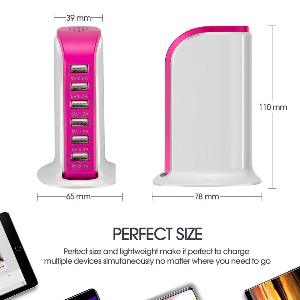 6 Multi USB Port Adapter Desktop Charger Rapid Tower Charging Station ...