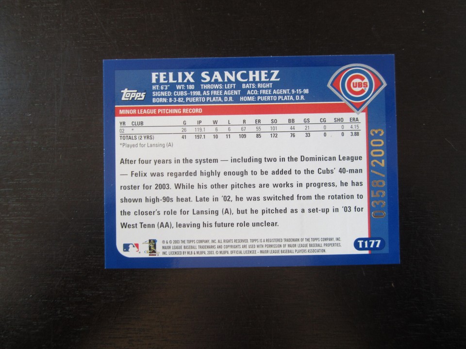 2003 Topps Traded Gold # T177 Felix Sanchez Card (B18) Chicago Cubs 358 ...