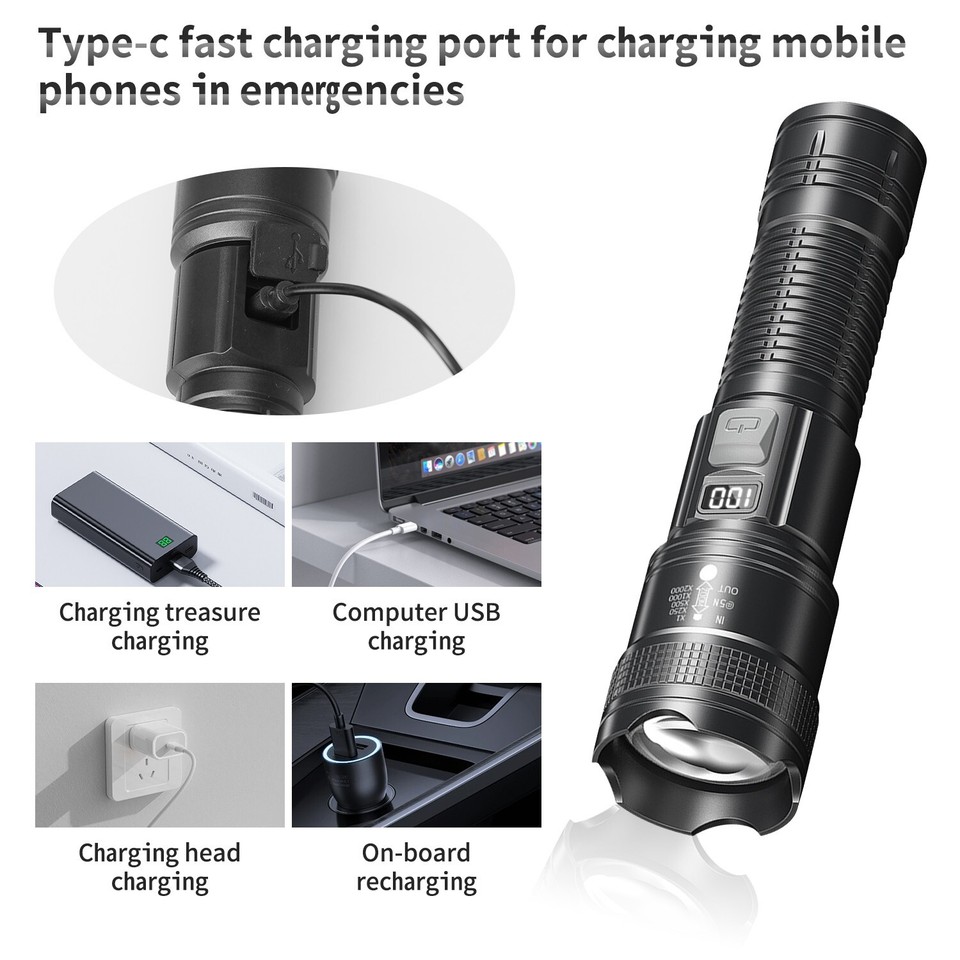 Super Bright LED Tactical Flashlight Rechargeable LED Work Light ...