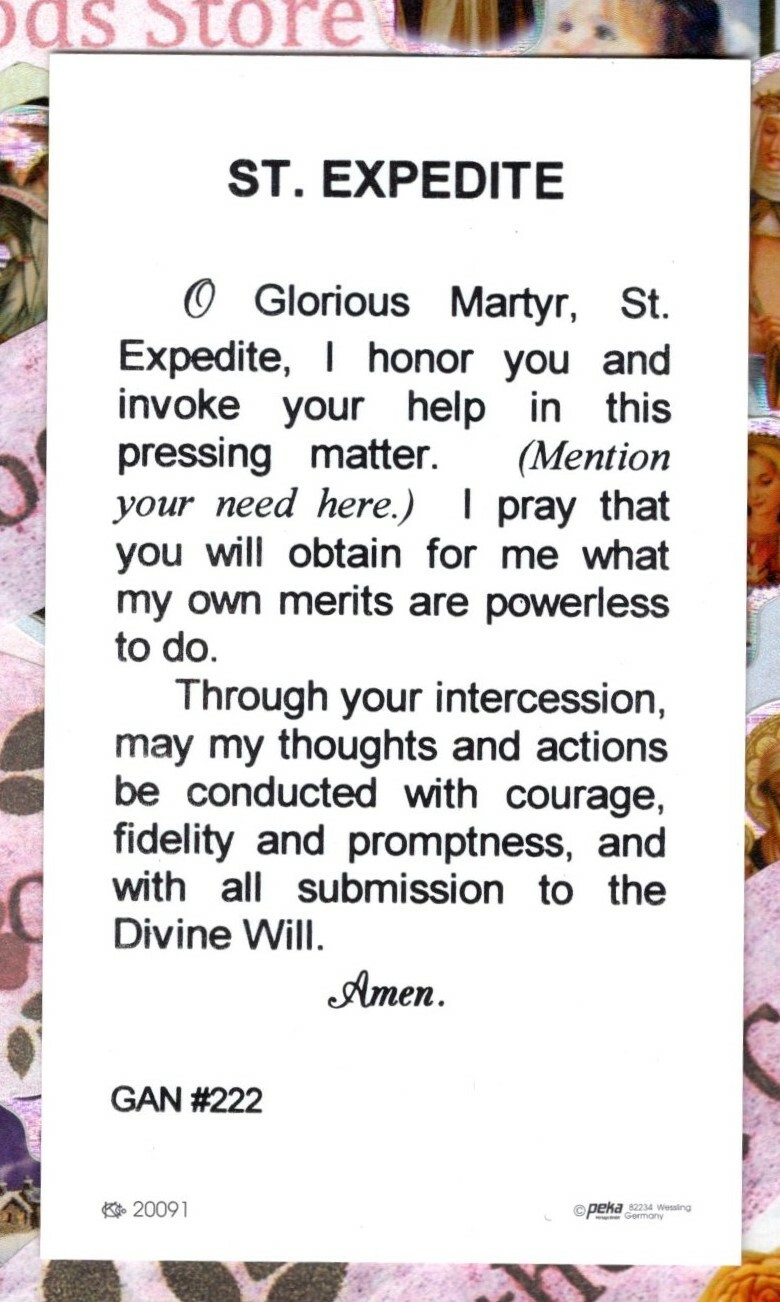 Saint Expedite + Prayer - Paperstock Holy Card GAN#0222 | eBay