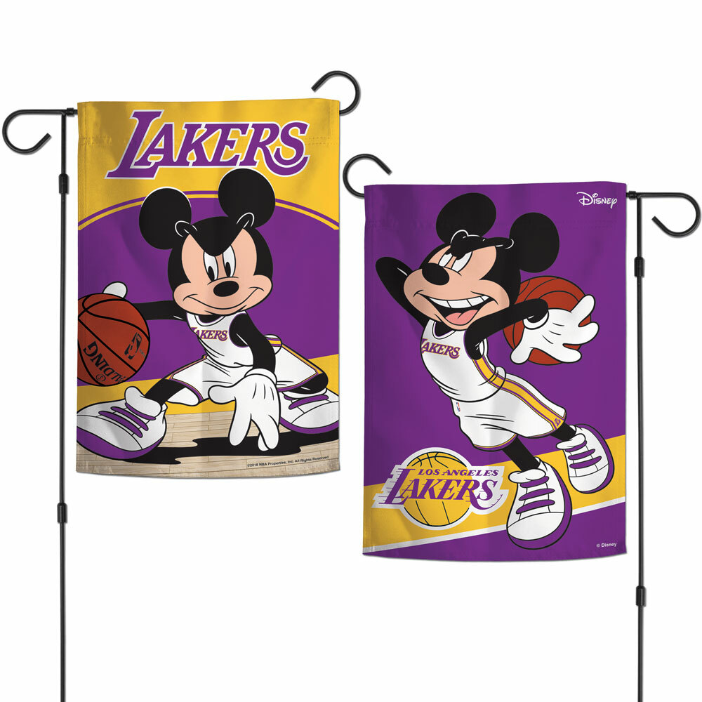 LOS ANGELES LAKERS MICKEY MOUSE 2 SIDED GARDEN FLAG 12"X18" YARD BANNER ...