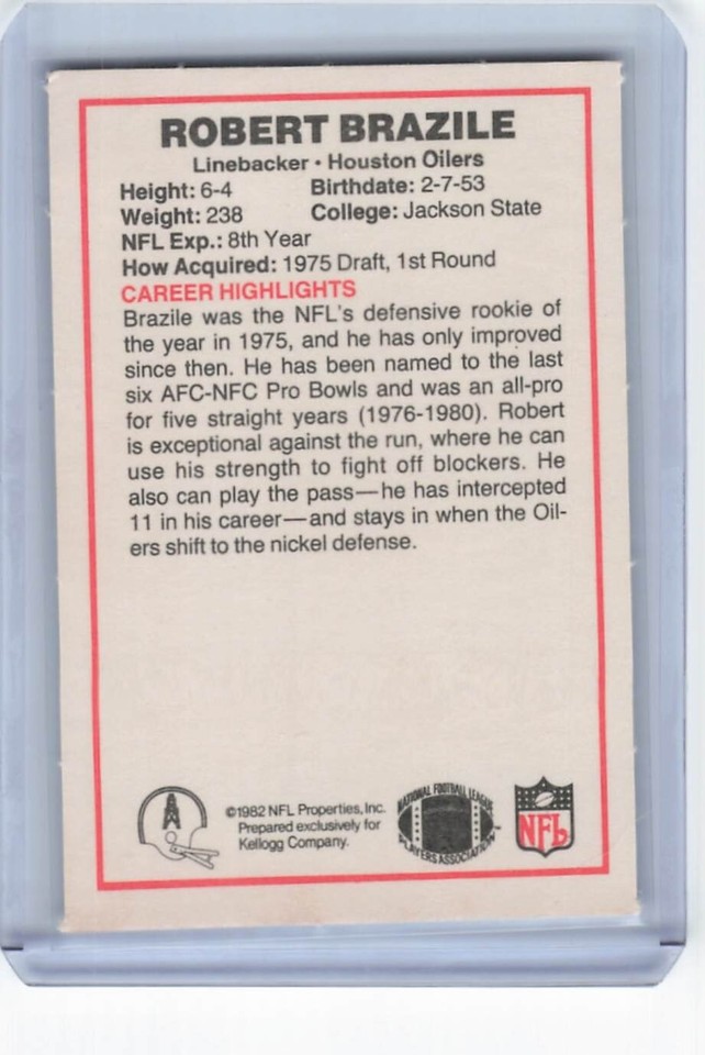 1982 Kellogg's Robert Brazile #NNO | eBay
