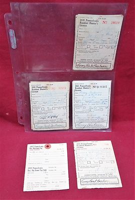 Lot of 4 Vintage PA. Hunting Licenses w/Tags, 1937, 1938, 1939 & 1941 ...