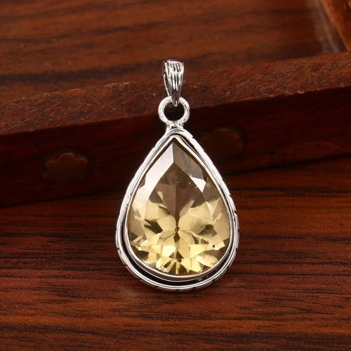 925 Sterling Silver Pendant Lemon Quartz Pear Shape Gemstone Collect ...