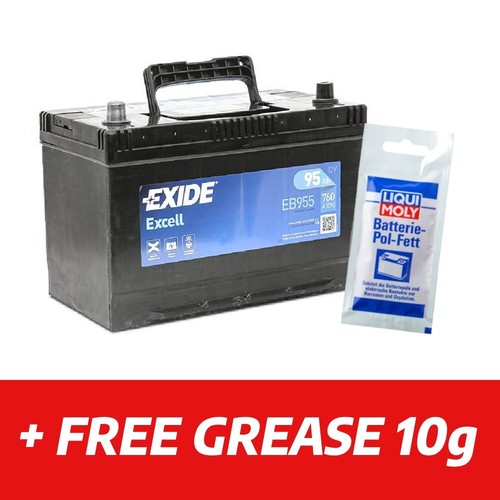 250/334 Car Battery Exide EB955 12V 95Ah 800CCA + Free Clamp Grease ...