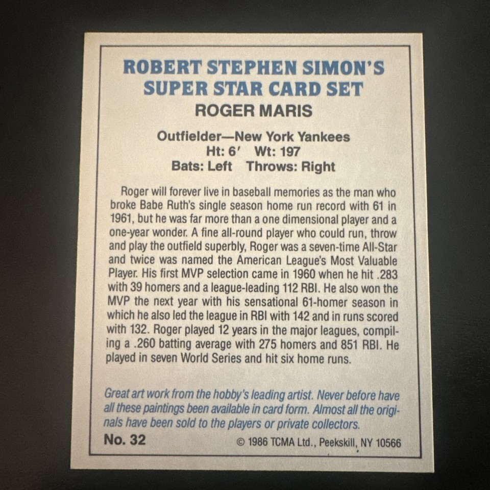 1986 Roger Maris Robert Stephen Super Star Art Card Set #32 | eBay