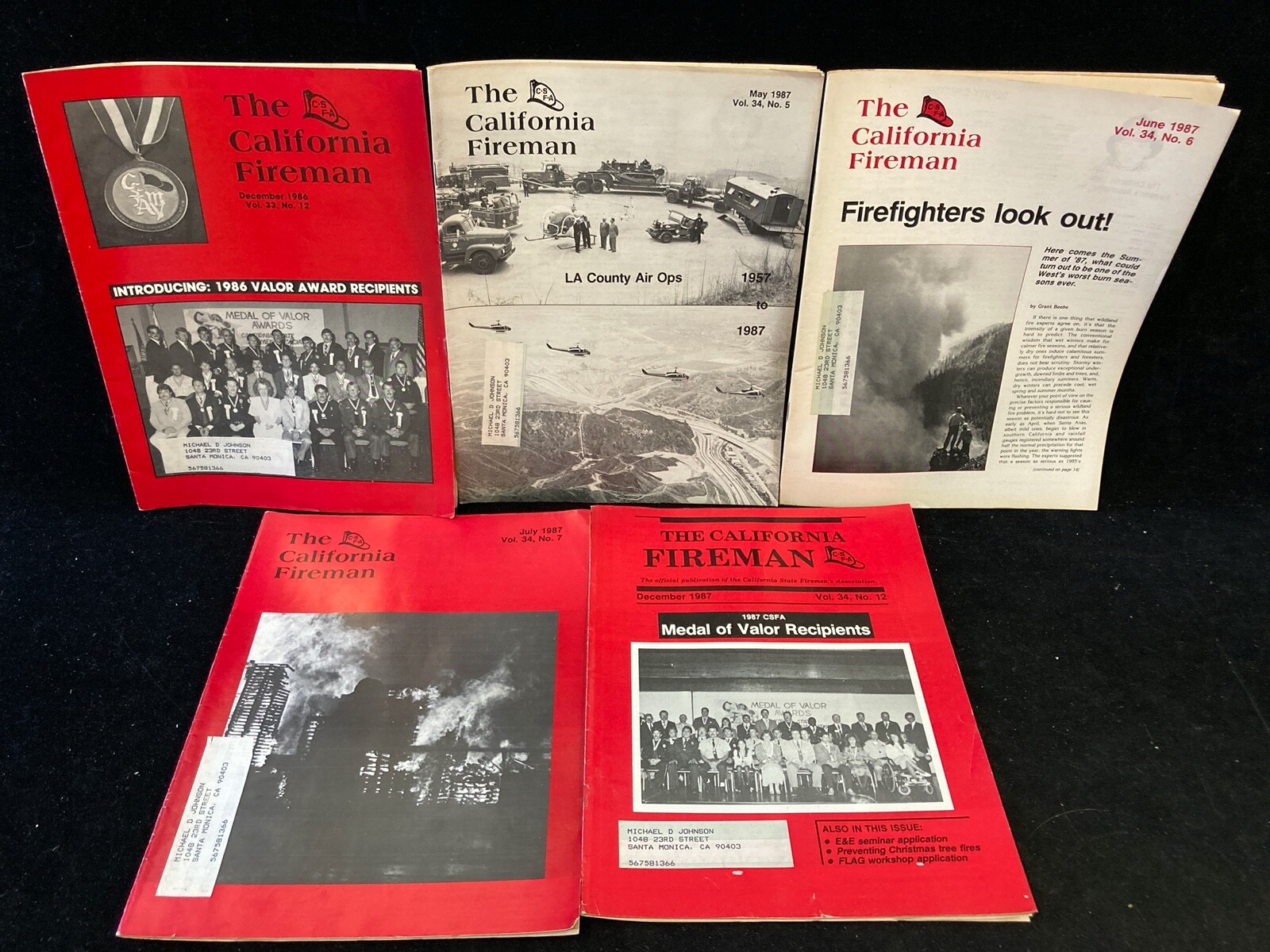 THE CALIFORNIA FIREMAN MAGAZINE, CSFA, LOT OF 5, 1986-1987 | eBay
