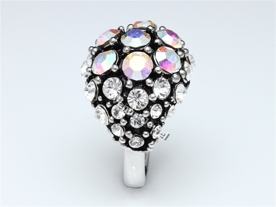 Gorgeous Black Silver AB Rhinestone Crystal Fashion Cocktail Ring S 9 ...