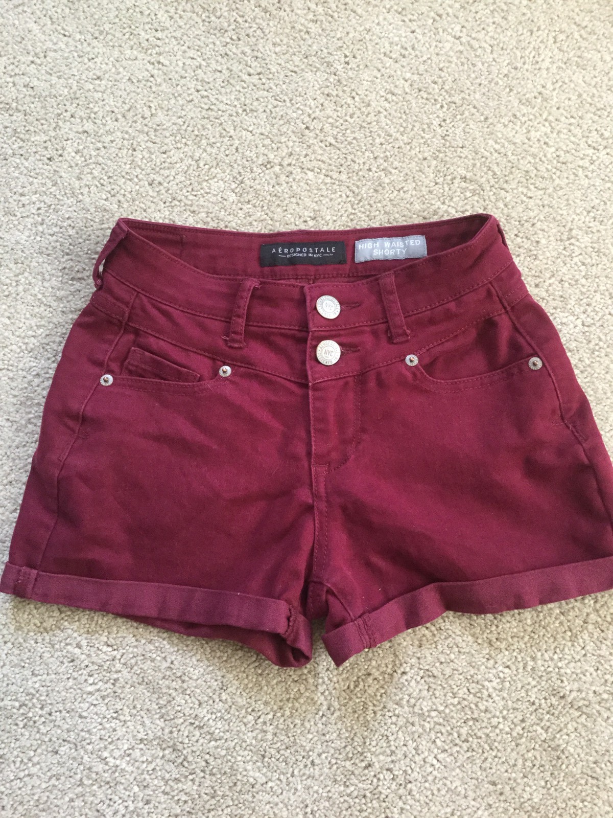 Areopostale Size 000 Red Maroon High Waisted Shorty Zip Button Closure ...