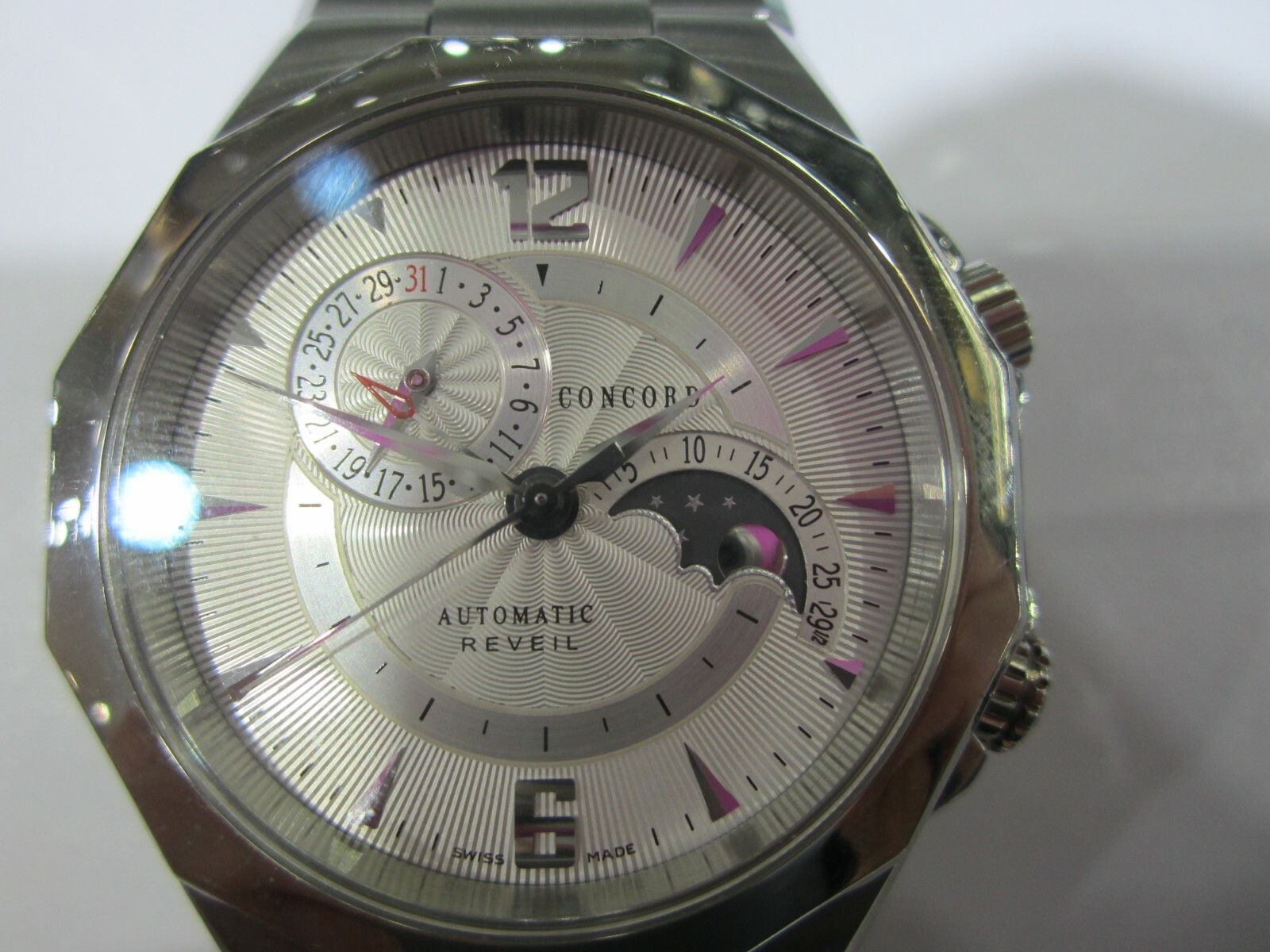CONCORD MEN'S WATCH AUTOMATIC REVEIL MOON DIAL SAPPHIRE ALL S/S 0311358 ...