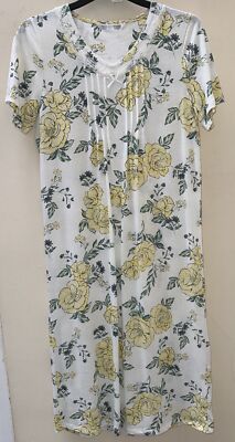 Bon Marche Yellow Floral Lace Trim Cotton Short Sleeve Nightdress Size ...