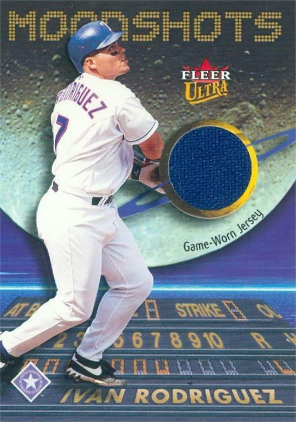 Ivan Rodriguez jersey relic baseball card 2003 Fleer Ultra Moonshots # ...