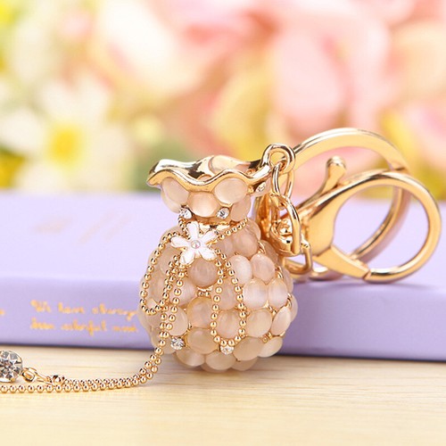 Keychain Money Lucky Bag Crystal Flower Keyring Rhinestone Car Key ...