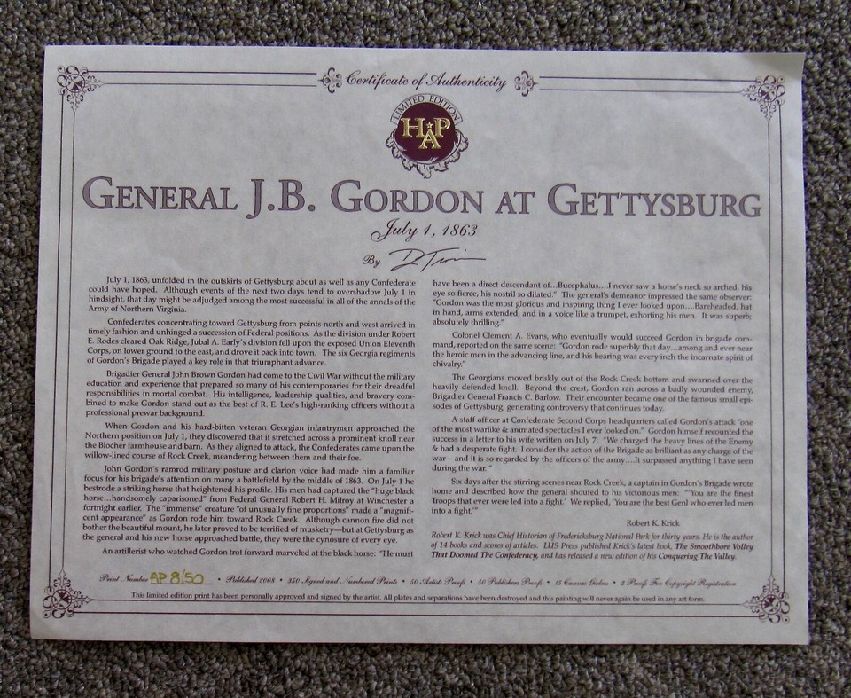 Don Troiani - Gen. J.B. Gordon at Gettysburg - A/P - Civil War Print ...