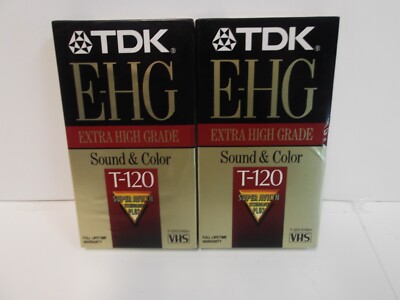 LOT OF 2 TDK E-HG Extra High Grade T-120 Blank VHS Tapes Factory Sealed ...
