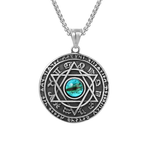 Stainless Steel Evil Eye 6 Point Star Hexagram Occult Necklace Pendant ...