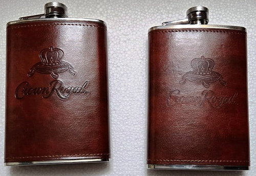 Pair Crown Royal Limited Edition Stainless Steel Leatherbound 8oz Hip ...