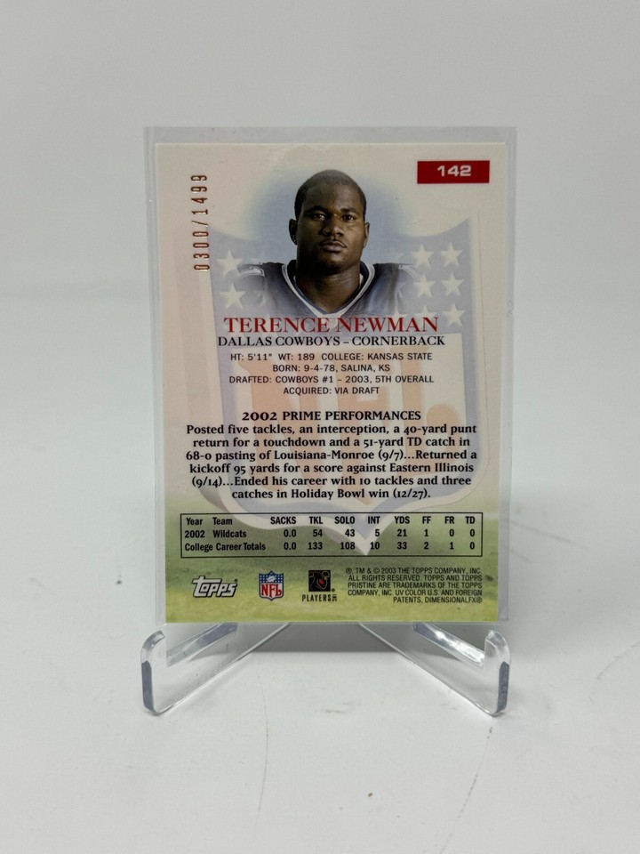 2003 Topps Prime Football Terrance Newman Card #142 #0300/1499 | eBay