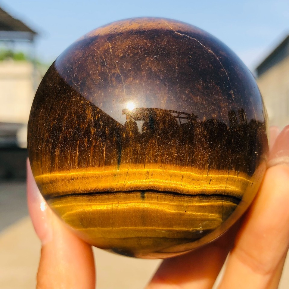 304g Natural Tiger's eye Quartz Crystal Sphere Mineral Reiki Healing ...