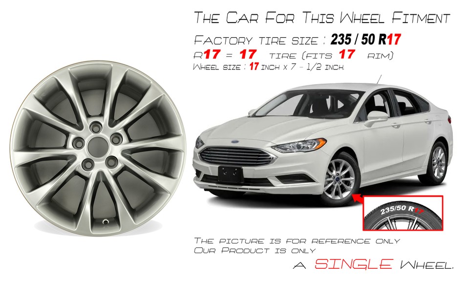 For Ford Fusion OEM Design Wheel 17" 17x7.5 2017-2018 Hyper Silver Rim ...