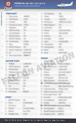 Piper Archer III PA-28-181 Quick Reference Checklist Card by QRef | eBay