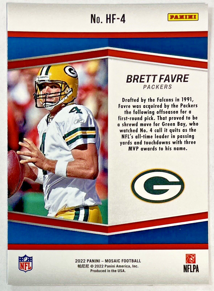 BRETT FARVE 2022 Mosaic HOLOFAME Insert Football Card #HF-4 Green Bay ...