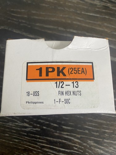 FIN HEX NUTS 1/2-13 18-8SS 25 Pieces Stainless Steel HARDWARE Fasteners ...