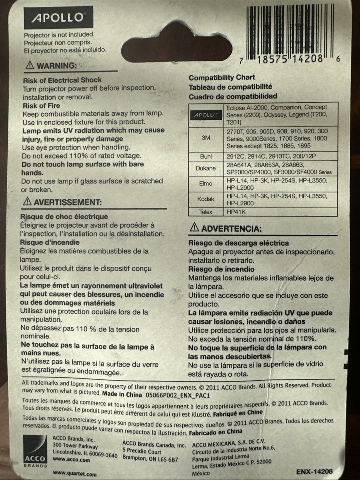 REPLACEMENT BULB ENX APOLLO 360 WATT OVERHEAD PROJECTOR LAMP 360W 82V ...