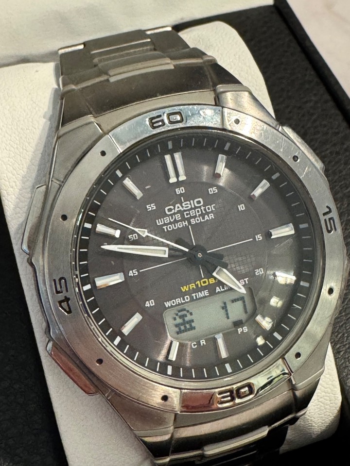 Casio Wave Ceptor Tough Solar w/ Silver Stainless Steel Case | eBay
