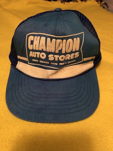 Vintage Champion Auto Stores Blue Mesh Trucker SnapBack Hat Cap Oil ...