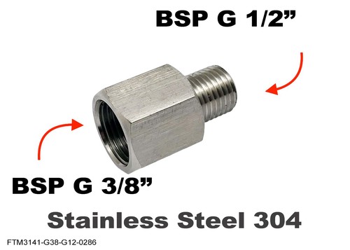 BSP G 3/8" Female to BSP G 1/2" Male Stainless Sensor Adaptor Fitting ...